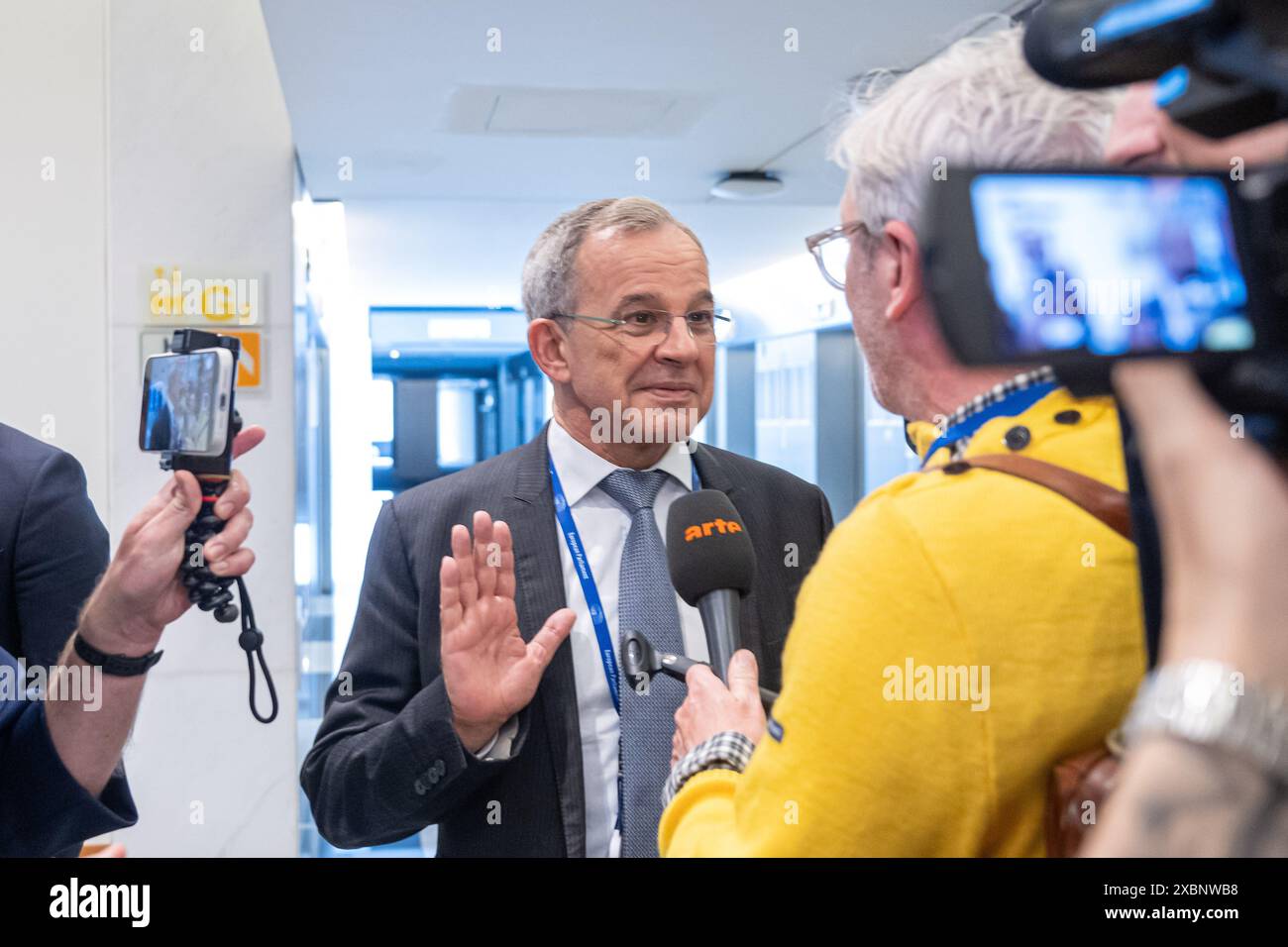 Brussels, Belgium. 12th June, 2024. French MEP Thierry Mariani arrives ...