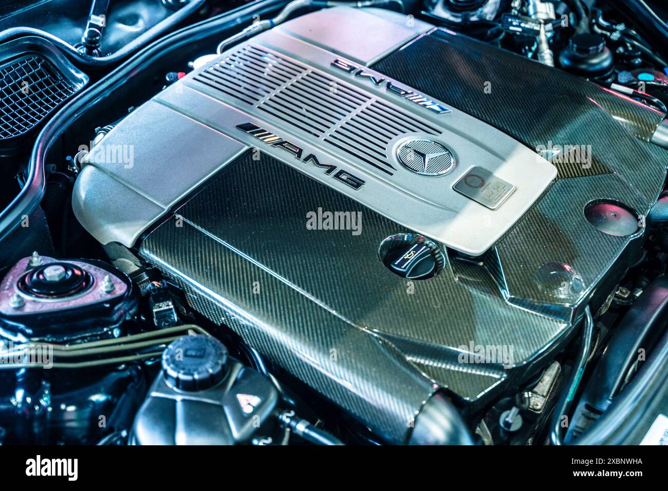 Munich, Germany - June 4, 2024: Mercedes Benz engine amg. Modern engine ...