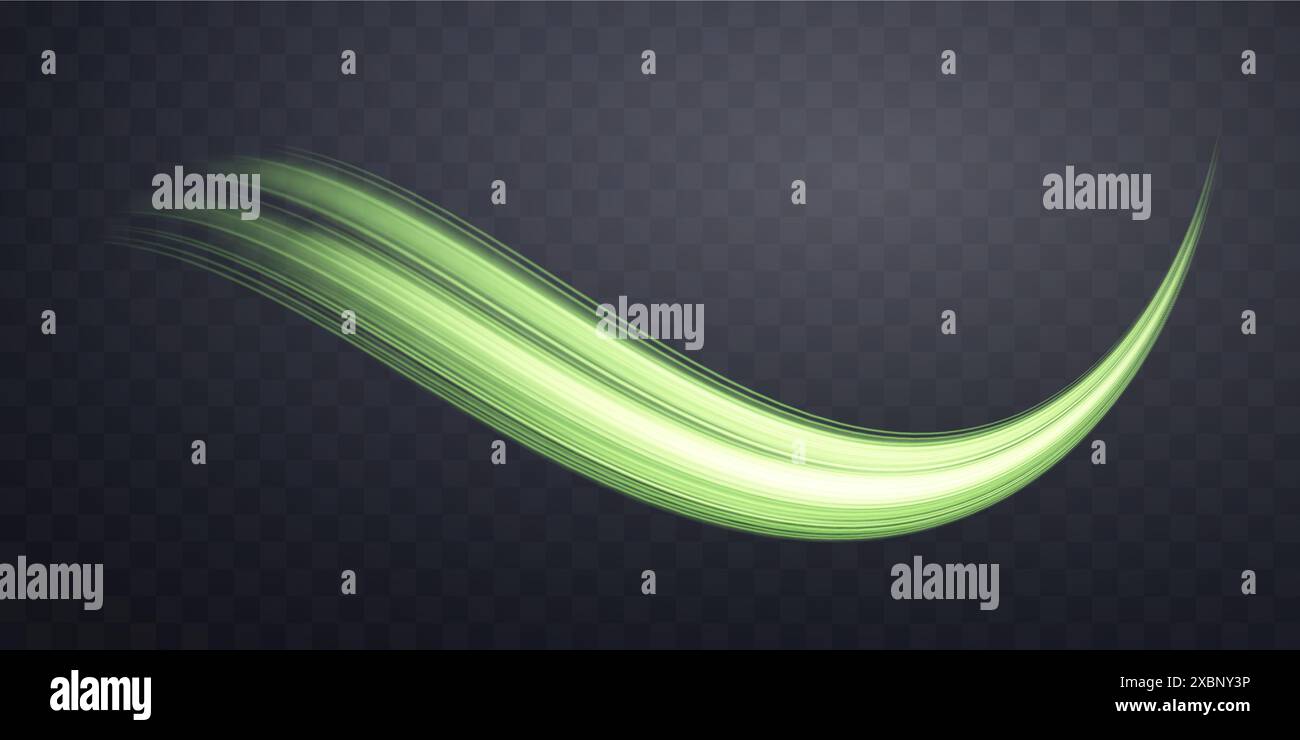 Glowing green lines. Neon realistic energy speed. Abstract light effect ...