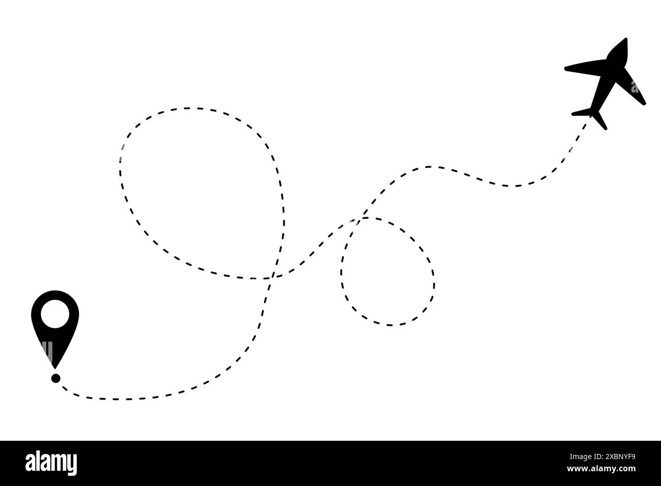 Itinerary dashed trace heart shape, line airplane flight, dotted path ...