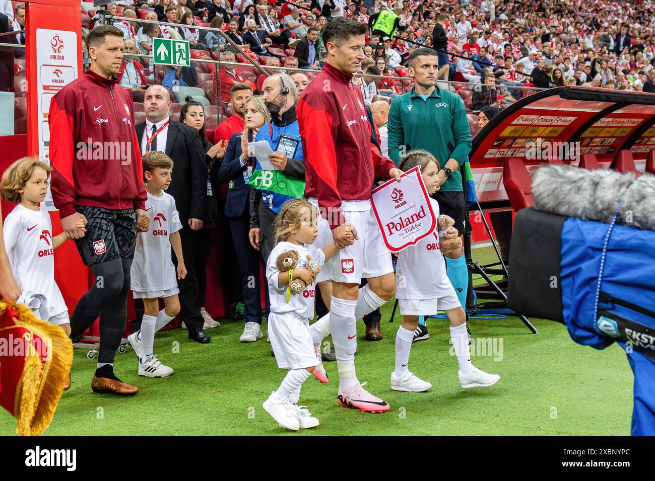 Warsaw, Poland. 10th June, 2024. Robert Lewandowski (C) of Poland with ...