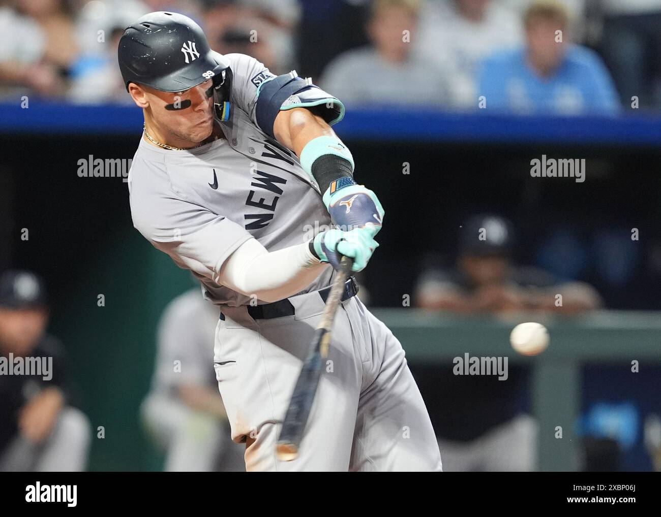 Jun 12, 2024: New York Yankees outfielder Aaron Judge (99) drives a ...