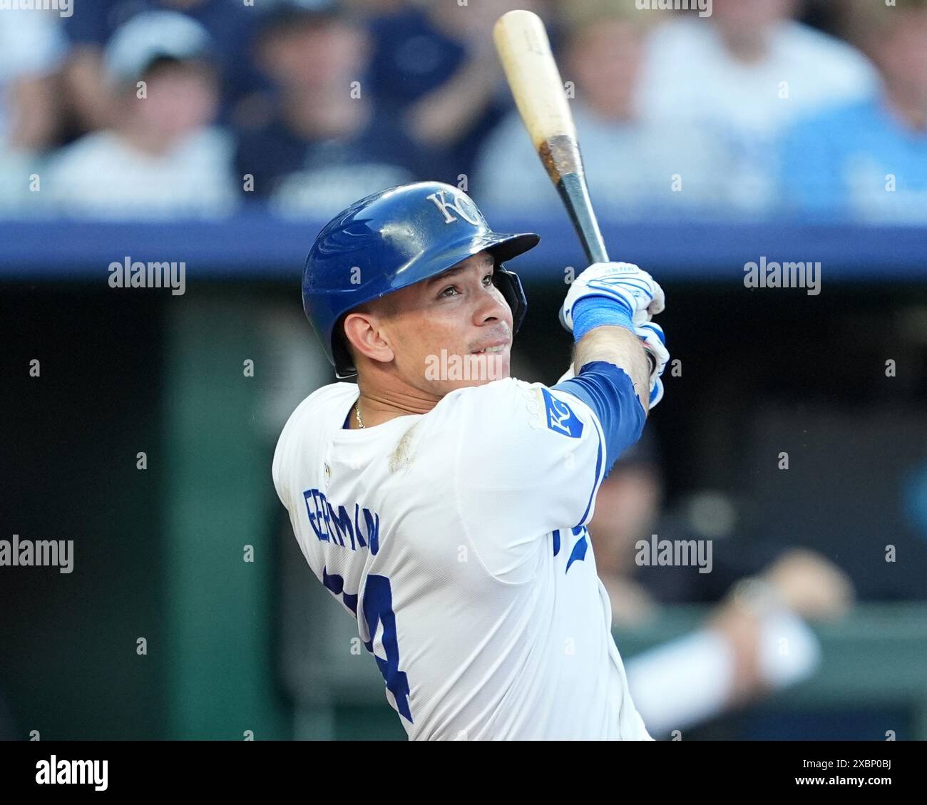 Jun 12, 2024: Kansas City Royals catcher Freddy Fermin (34) watches a ...