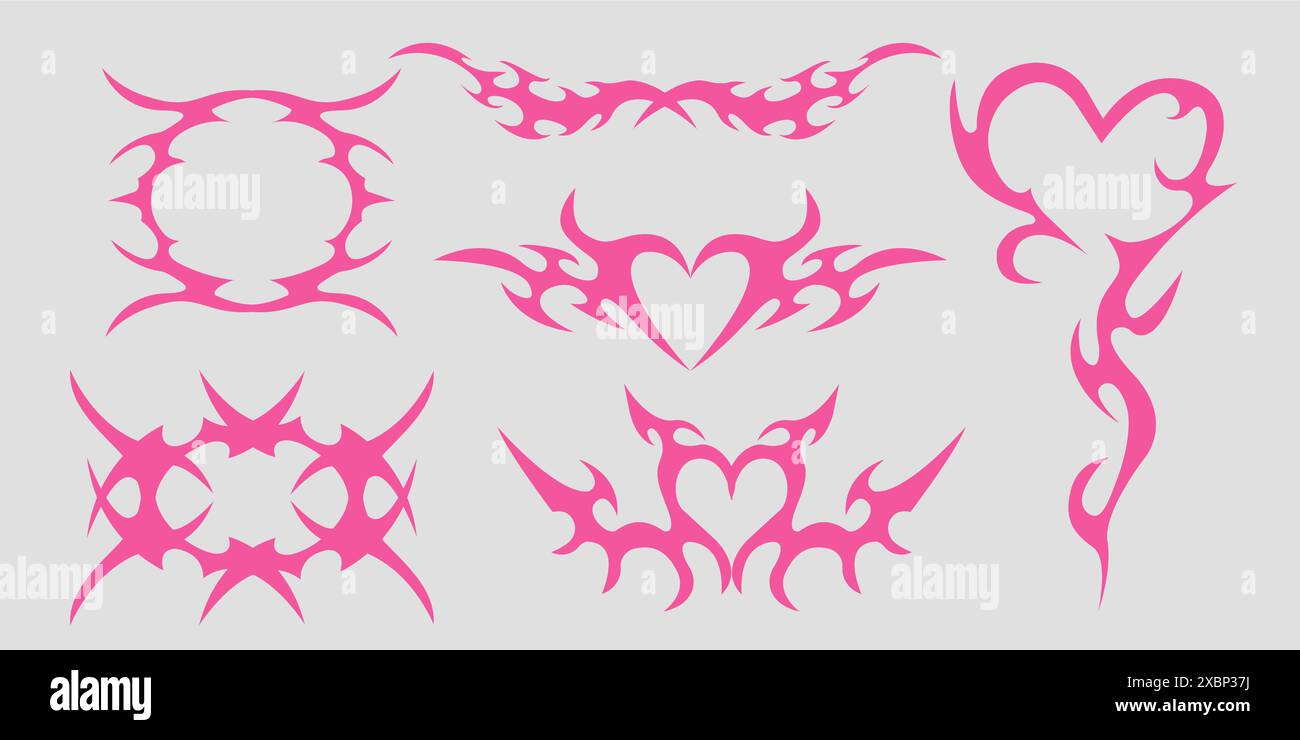 Neo tribal pink emo heart, wings and flame y2k aesthetic tattoo gothic ...