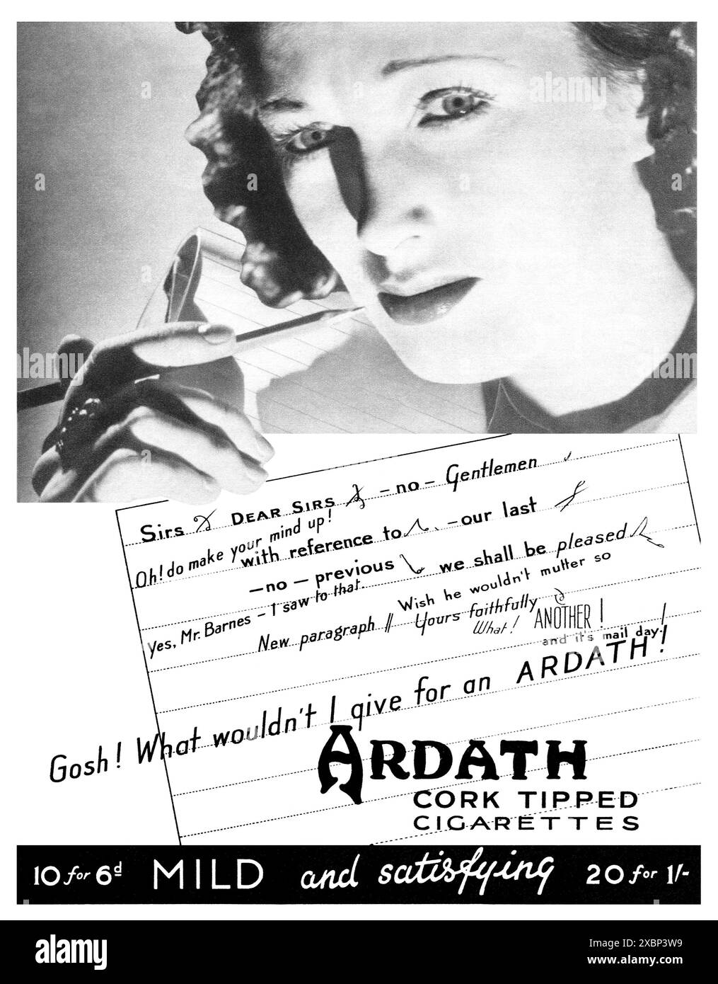 1937 British advertisement for Ardath cork tipped cigarettes Stock ...