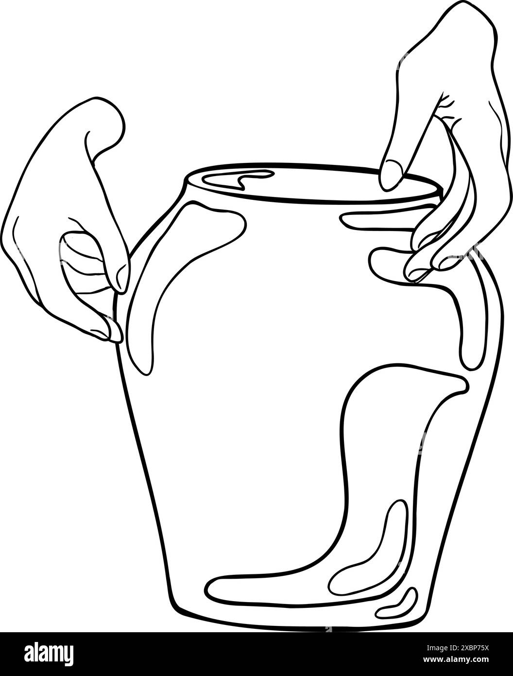Women's hands modeling clay dishes ink silhouette hand drawn. Two hands ...