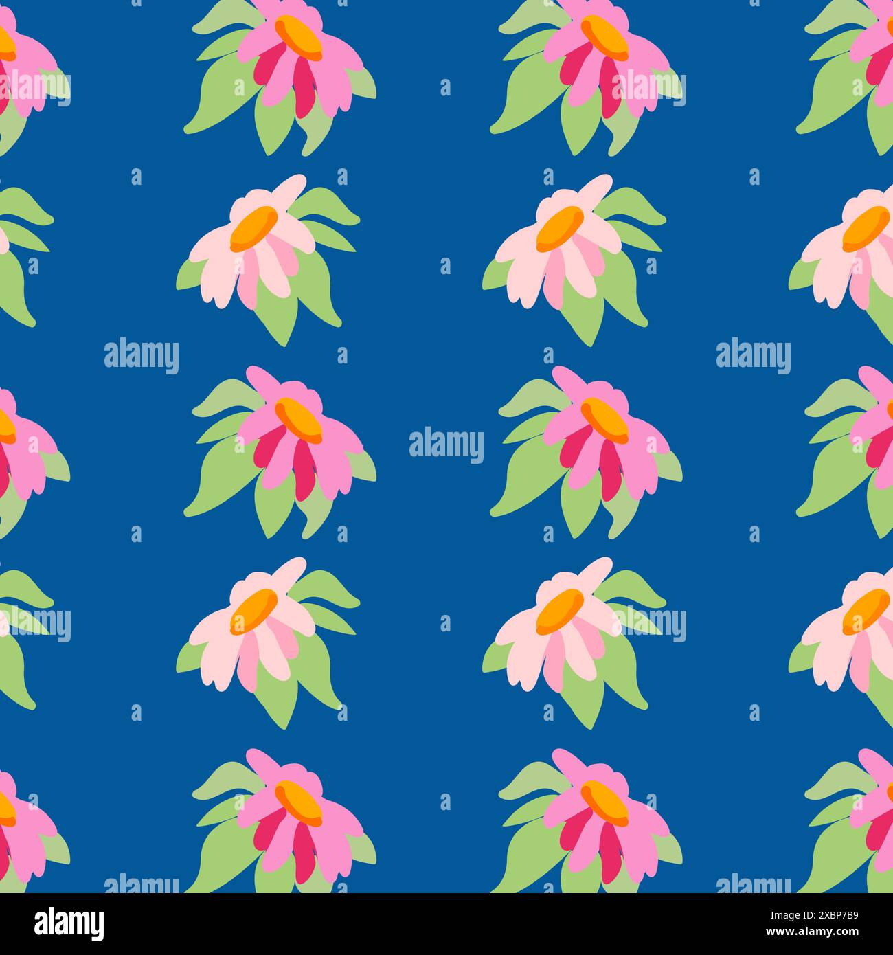 Summer daisy background Dark blue seamless pattern Summer pink meadow ...