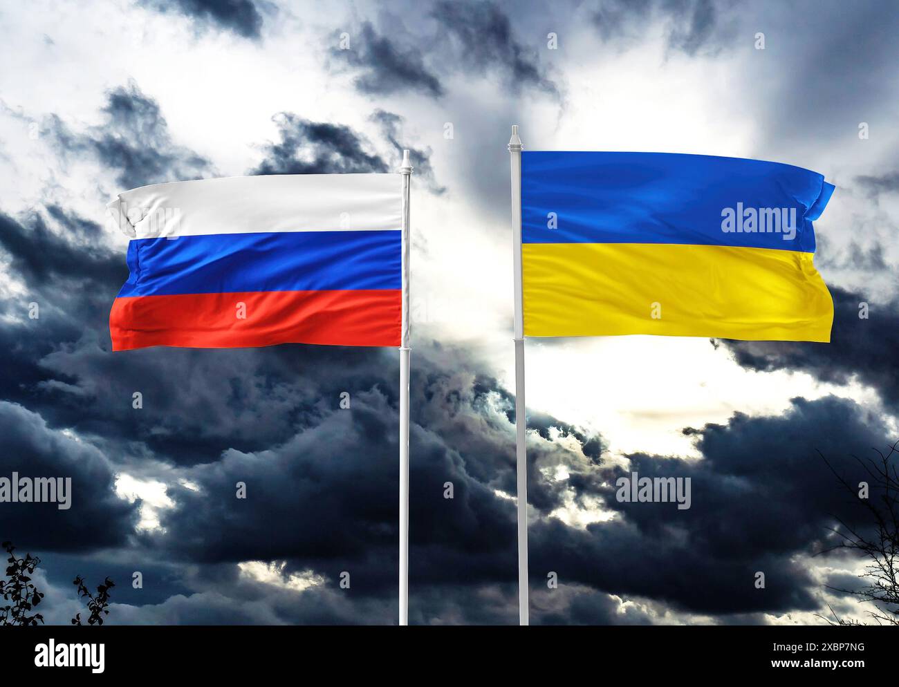 Russia Ukraine flags. war. Political tension Stock Photo - Alamy