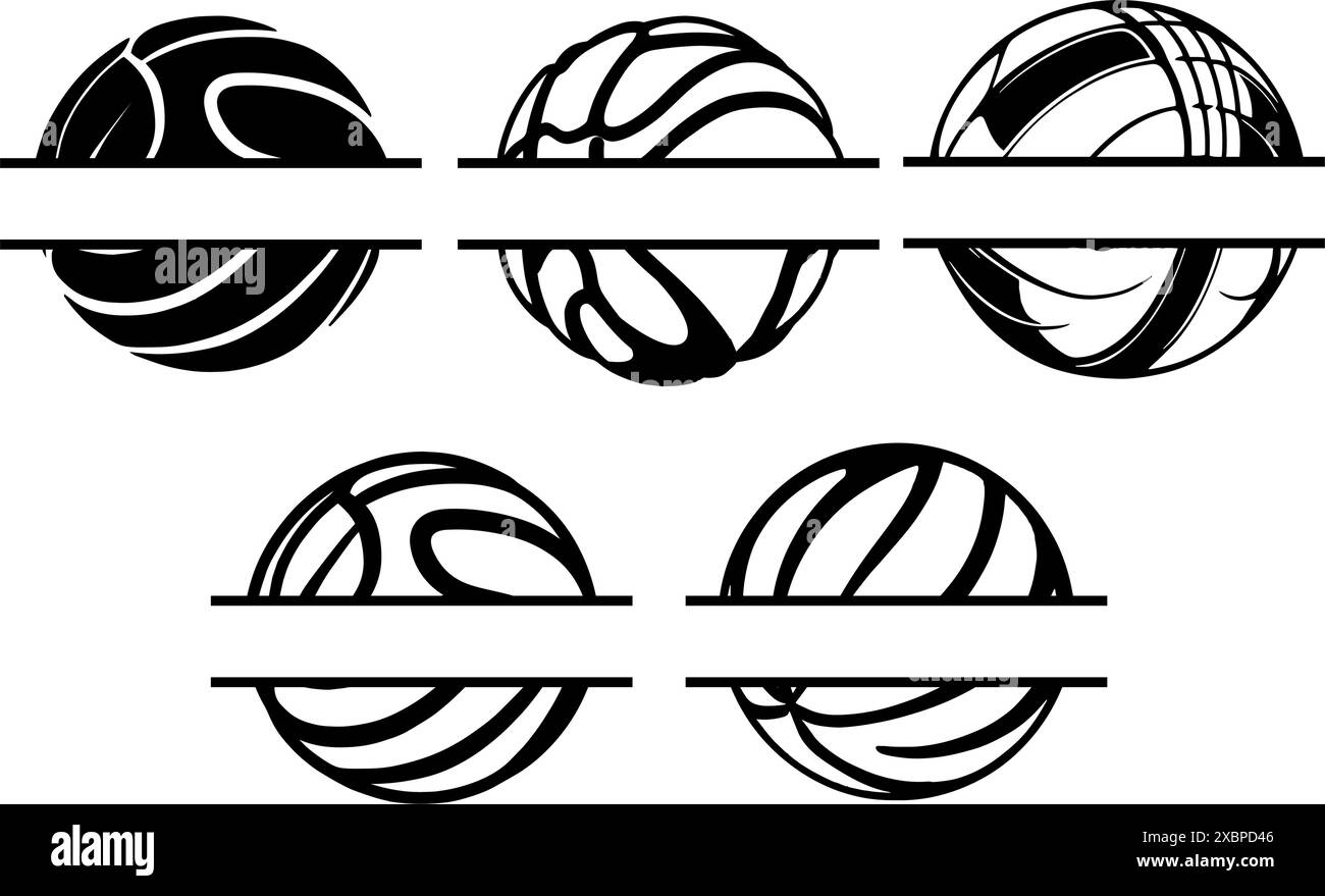 Volleyball icons set. Outline set of volleyball vector icons ...