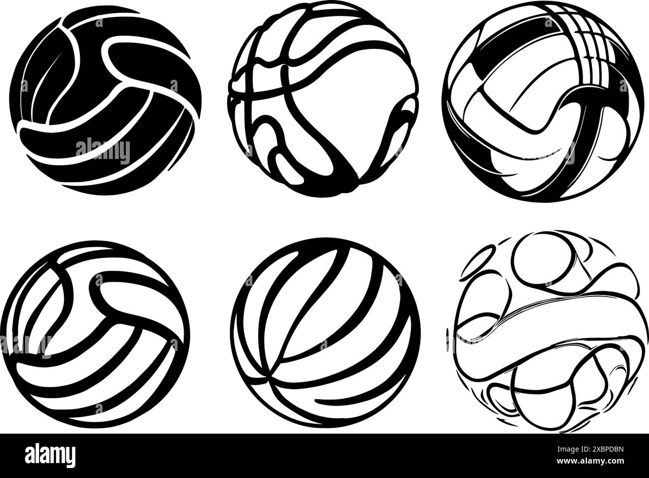 Volleyball icons set. Outline set of volleyball vector icons ...