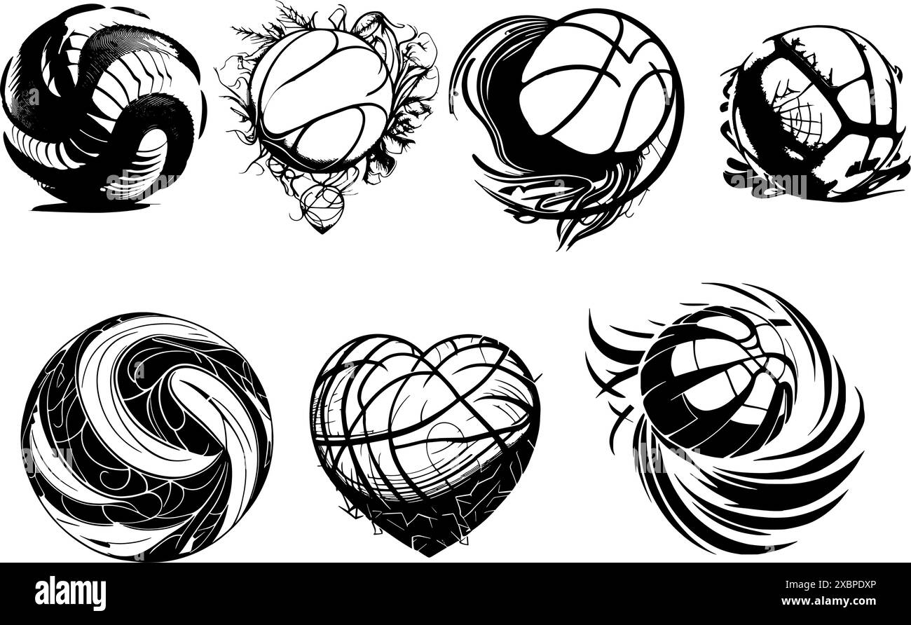 Volleyball icons set. Outline set of volleyball vector icons ...