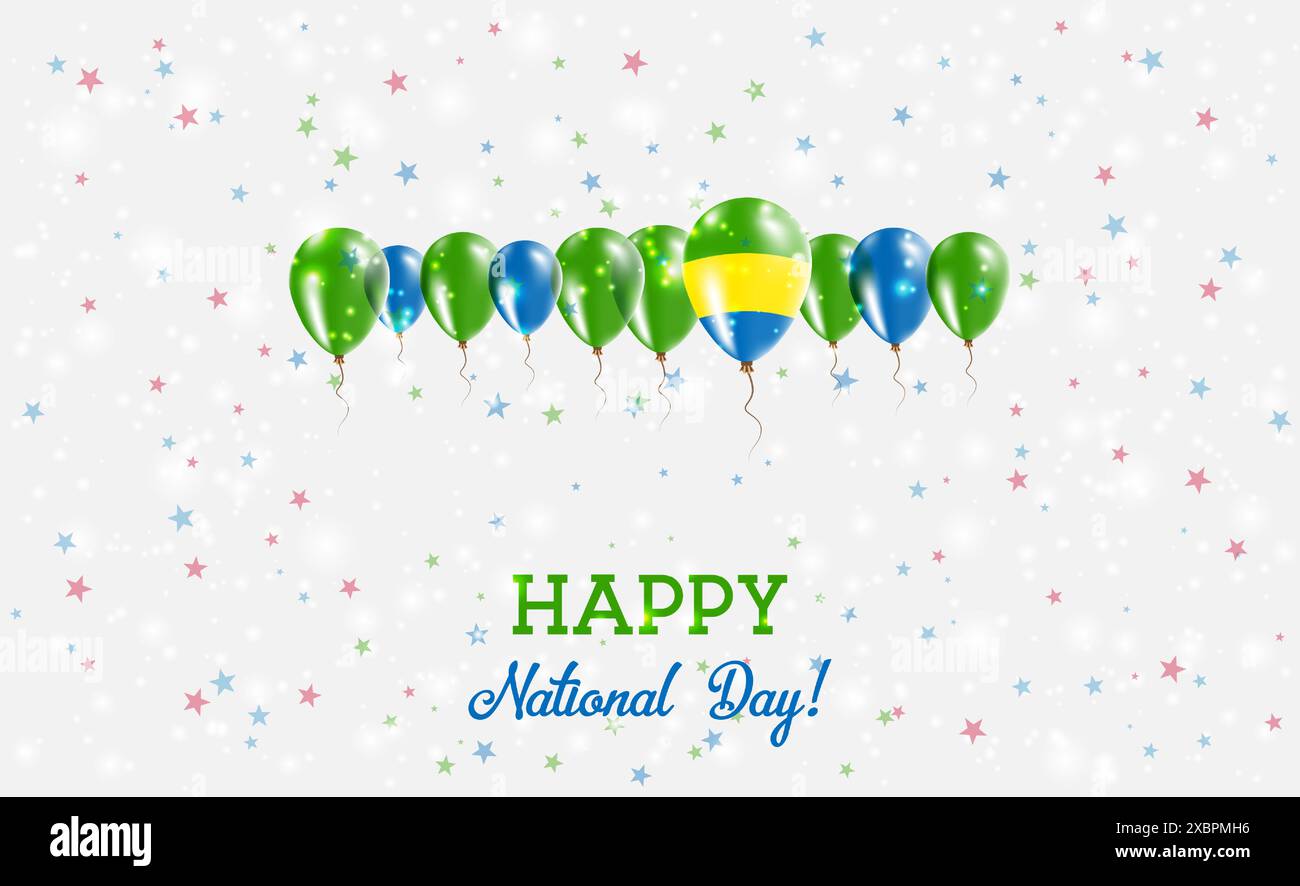 Gabon Independence Day Sparkling Patriotic Poster. Row of Balloons in ...