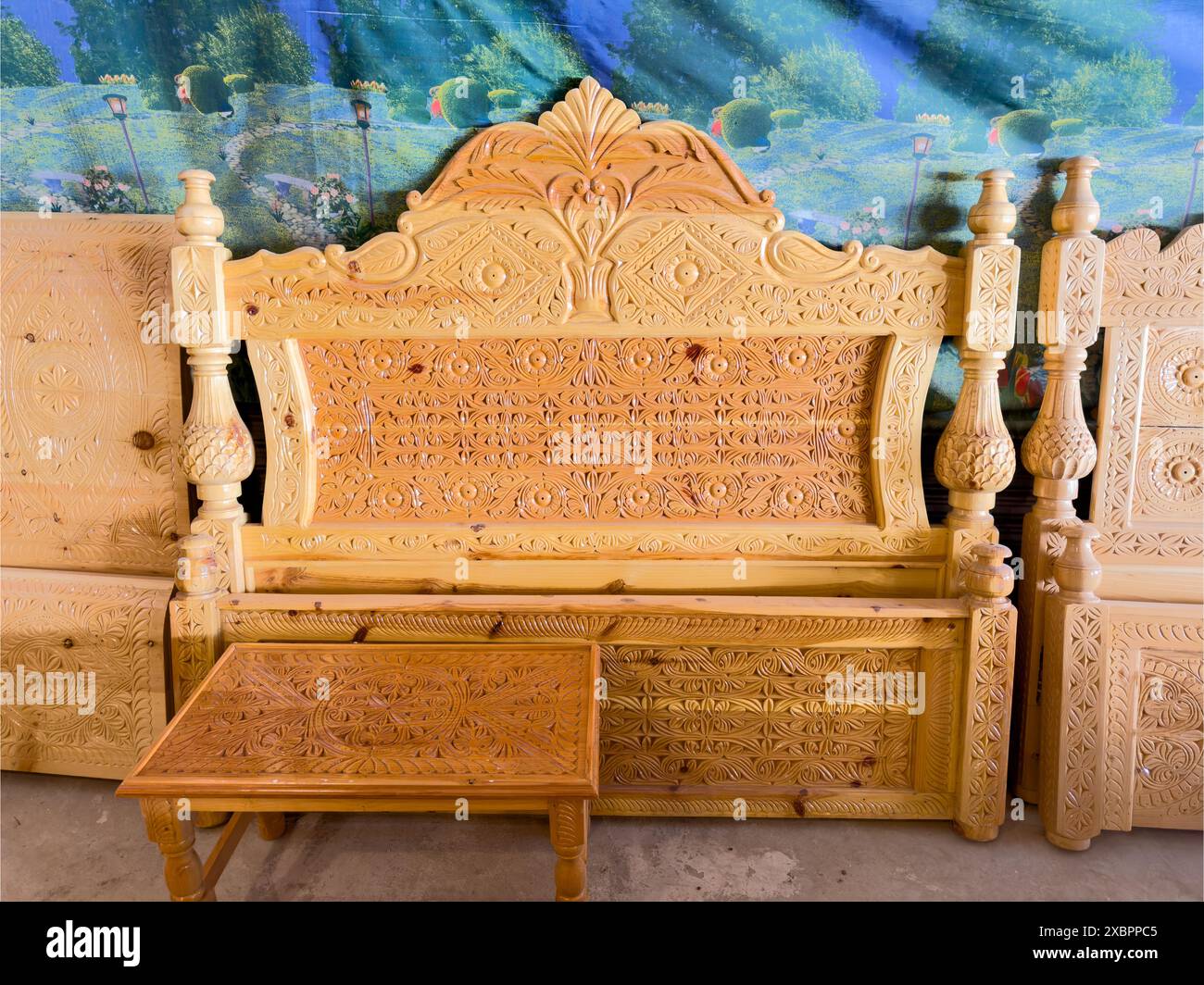 Handcrafted Wooden Bed Frame and Matching Table. Elegant Wooden Bed ...