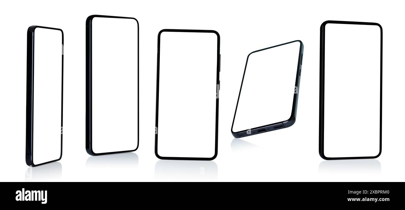Set of Smart Phones with blank screen, in different side views ...