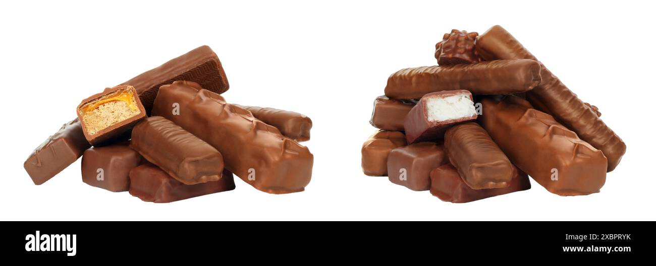 Set of Heaps of chocolate bars, isolated on a white background Stock ...