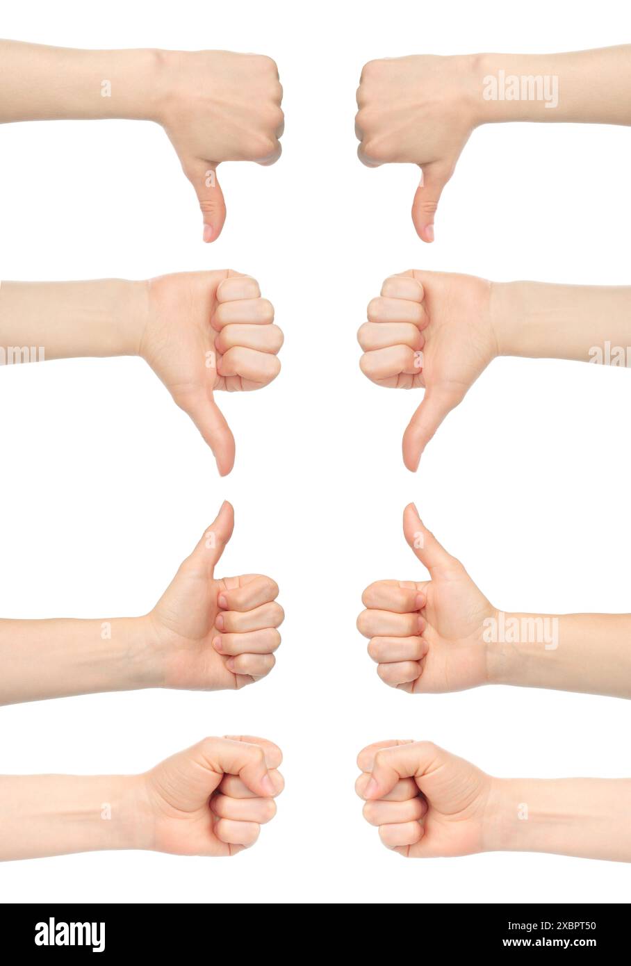 Set of Woman hands with like and dislike gestures, isolated on a white ...