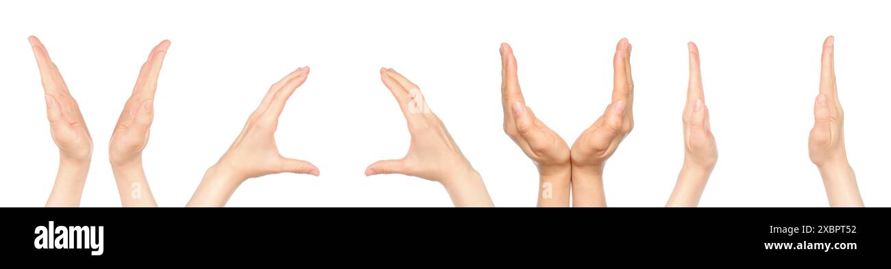 Set of Two open woman hands like holding something, isolated on a white ...