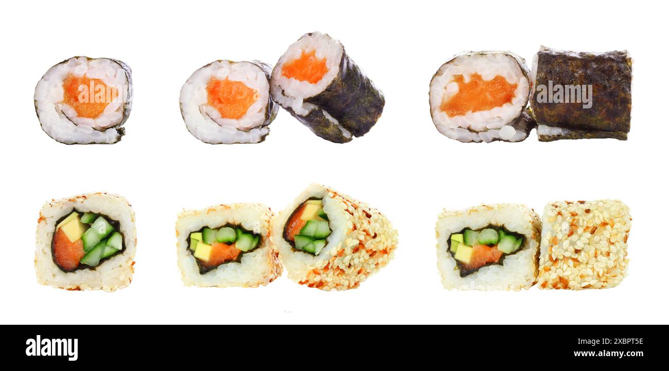 Set of Sushi Roll pieces, isolated on a white background, delicious ...