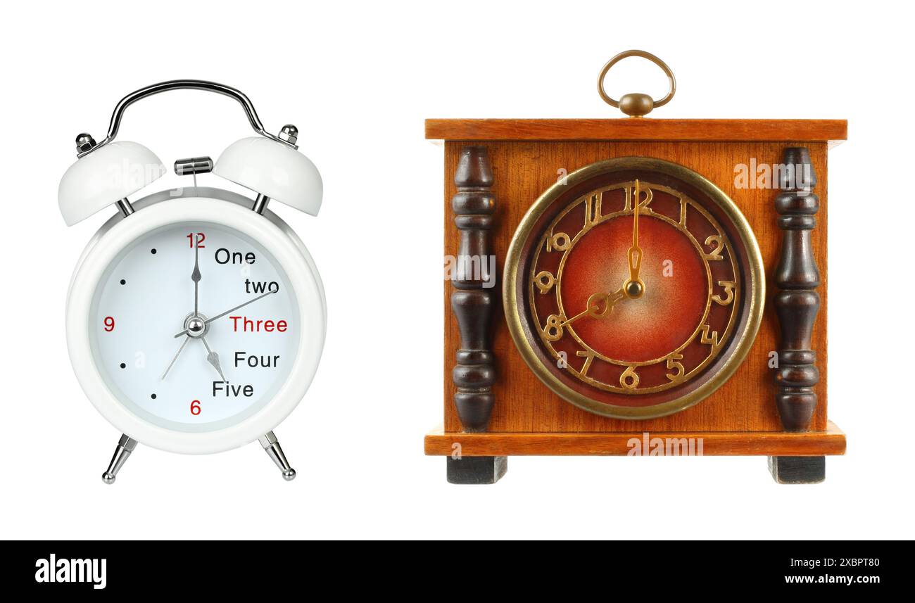 Set of Retro and Modern Alarm Clocks, isolated on a transparent ...