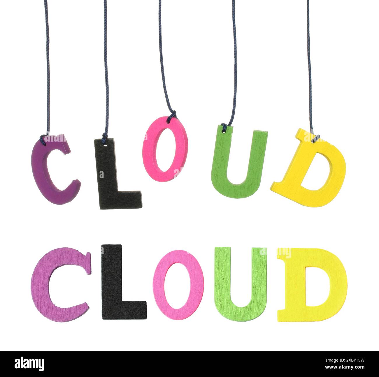 Set of Color Wooden Letters in Cloud word form, isolated on a ...