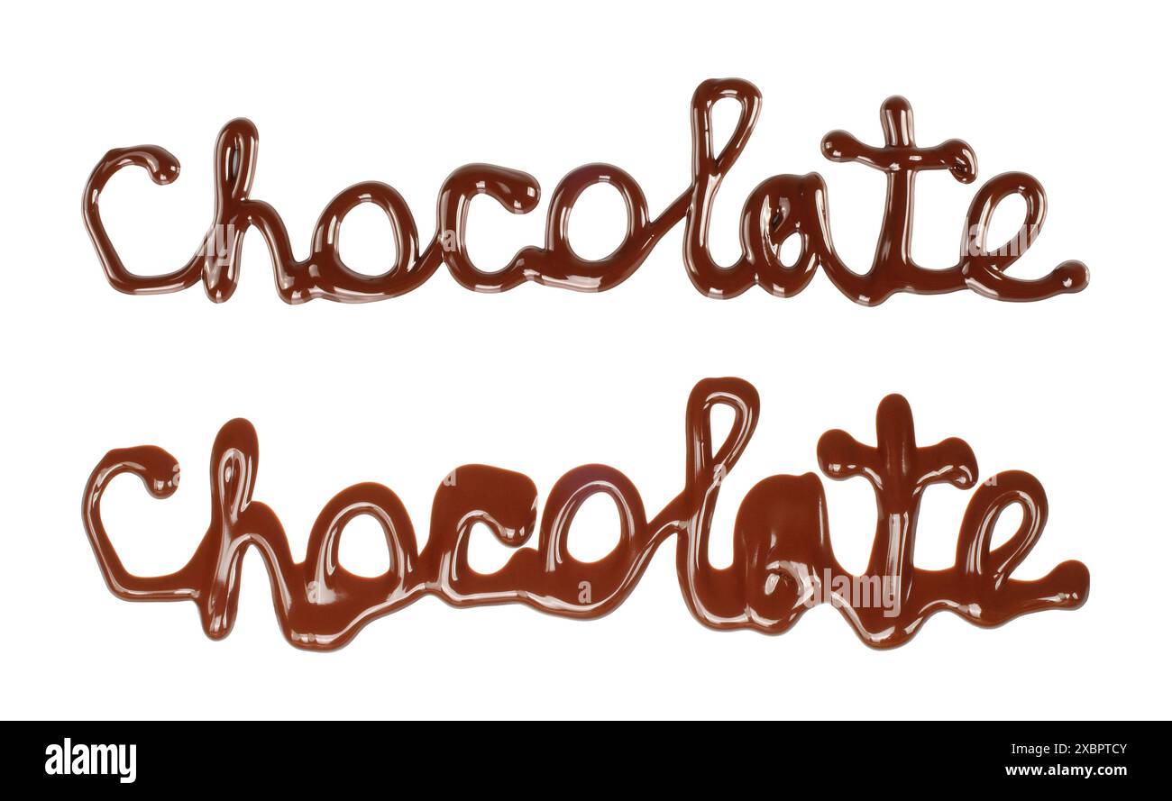 Set of Chocolate words made of liquid chocolate, isolated on a ...