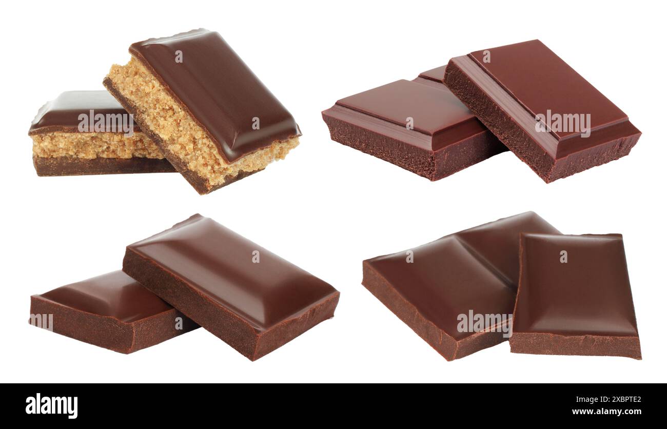Set of Broken Chocolate Bars, isolated on a transparent background ...