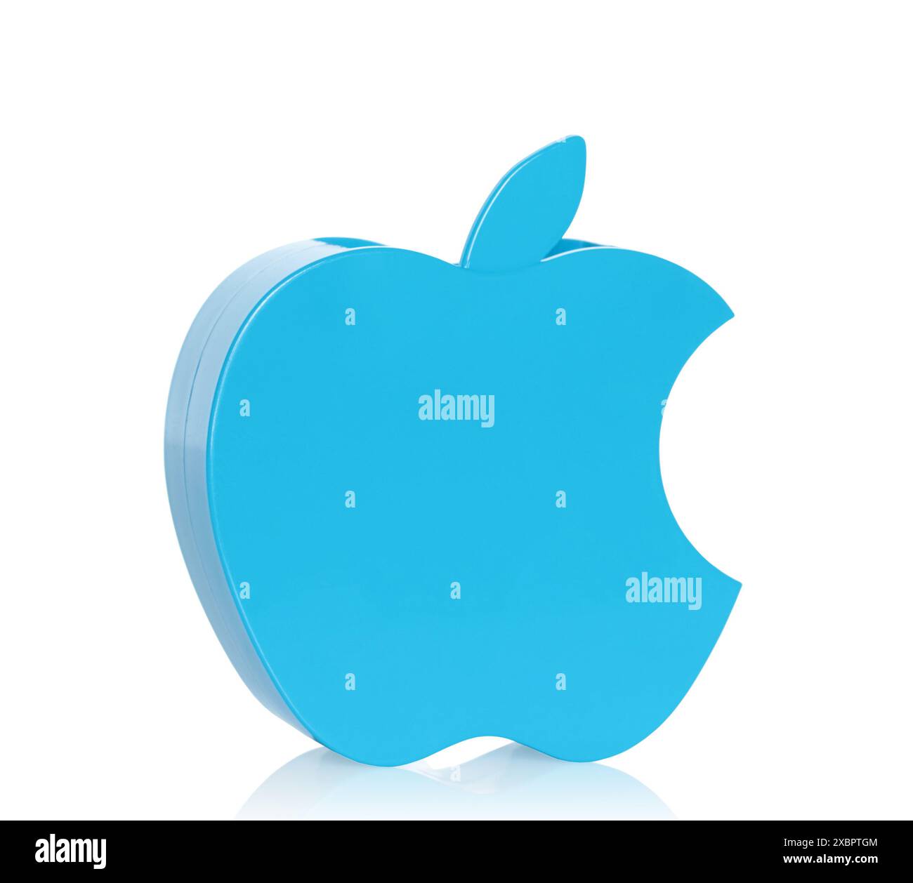 Pencil holder in the form of Apple Inc. brand logo, isolated on white ...