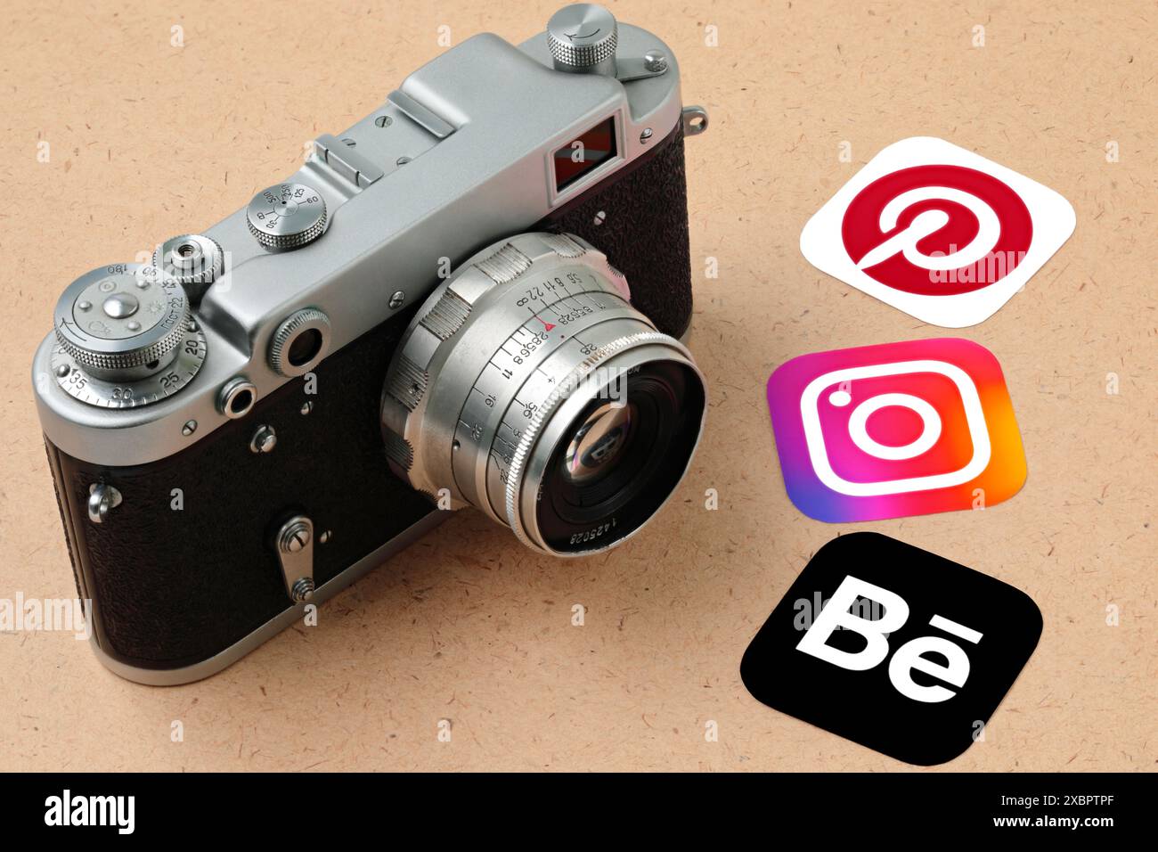 Retro photo camera with photo social media icons, such as: Instagram ...