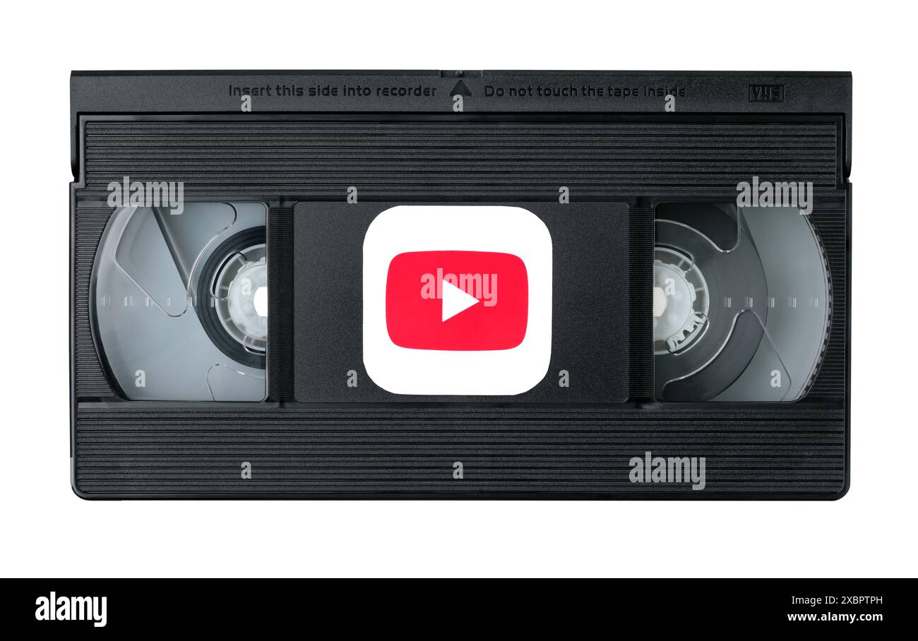 Retro Video Cassette with Youtube app icon, isolated on white ...