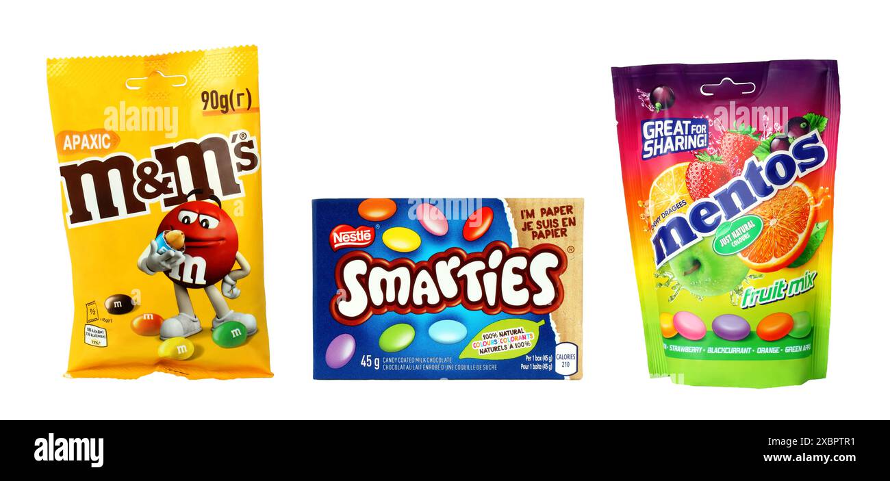 Set of m and m's, Nestle Smarties and Mentos multicolored candies ...