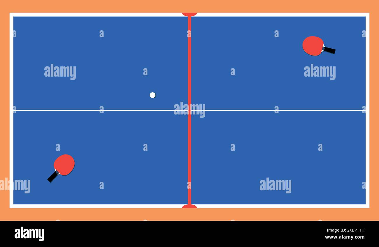 Ping pong or table tennis table with rackets and ball. View from above ...