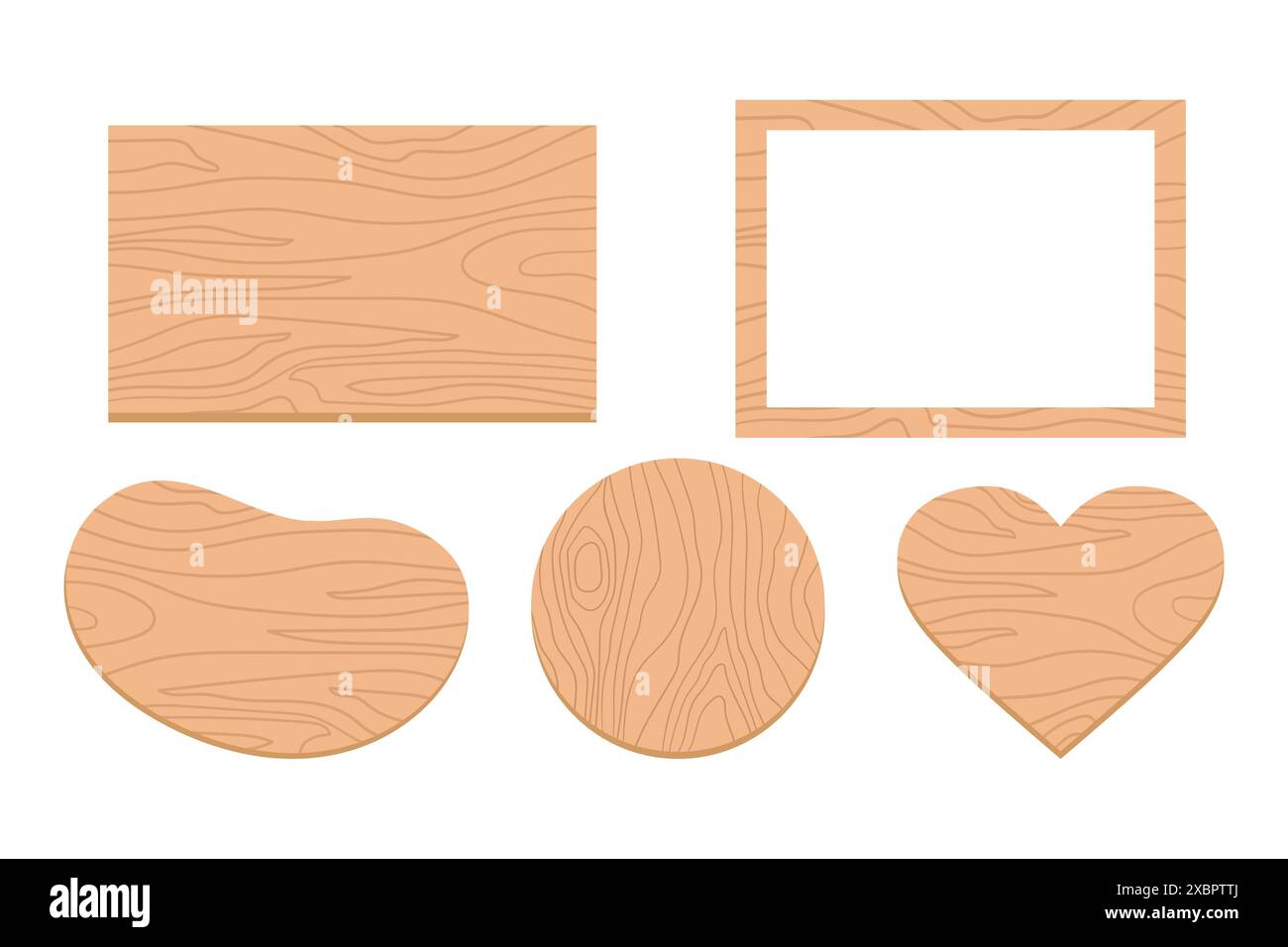 Wooden shapes in geometric forms, smooth figure and heart, wooden frame ...