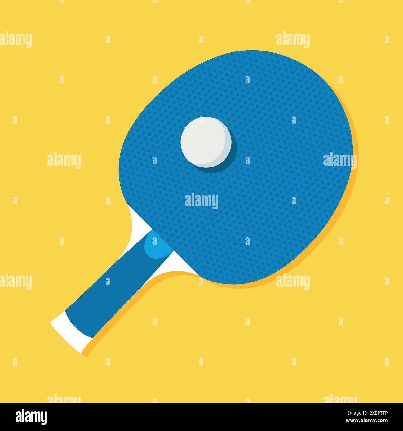 Ping pong or table tennis racket with a ball on yellow background ...