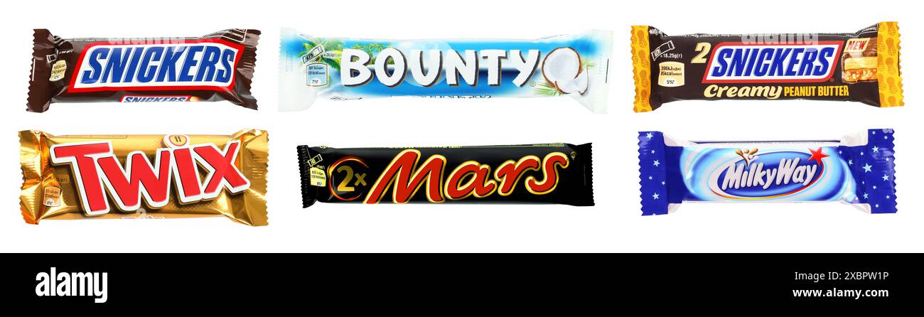 Set of popular Chocolate Bars of Mars Incorporated company, isolated on ...