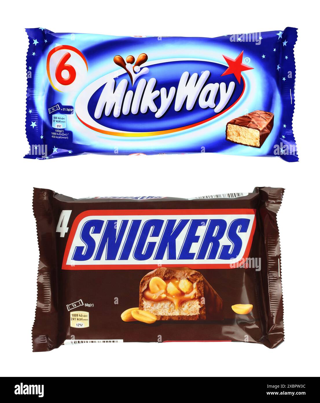 Set of big packages of Milkyway and Snickers Chocolate Bars, isolated ...