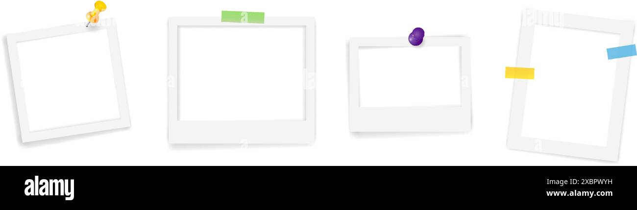 Set of realistic white photo frames, vector illustration on a ...
