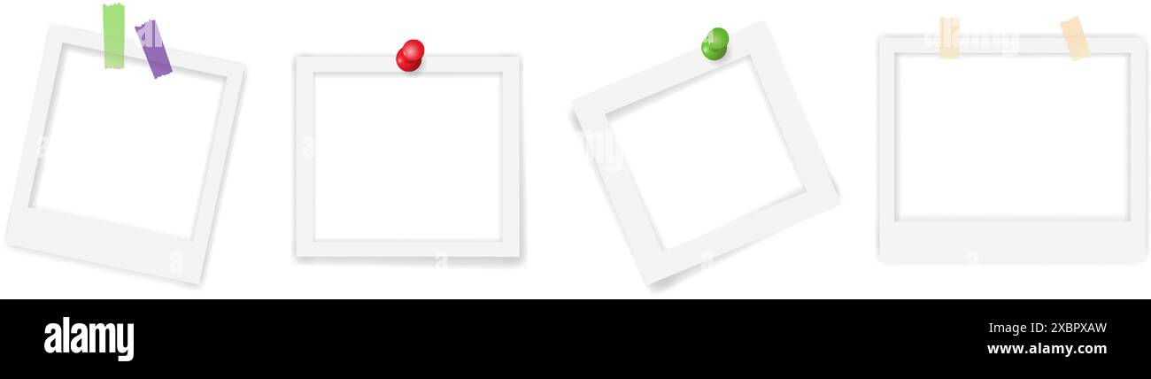 Set of realistic white photo frames, vector illustration on a ...