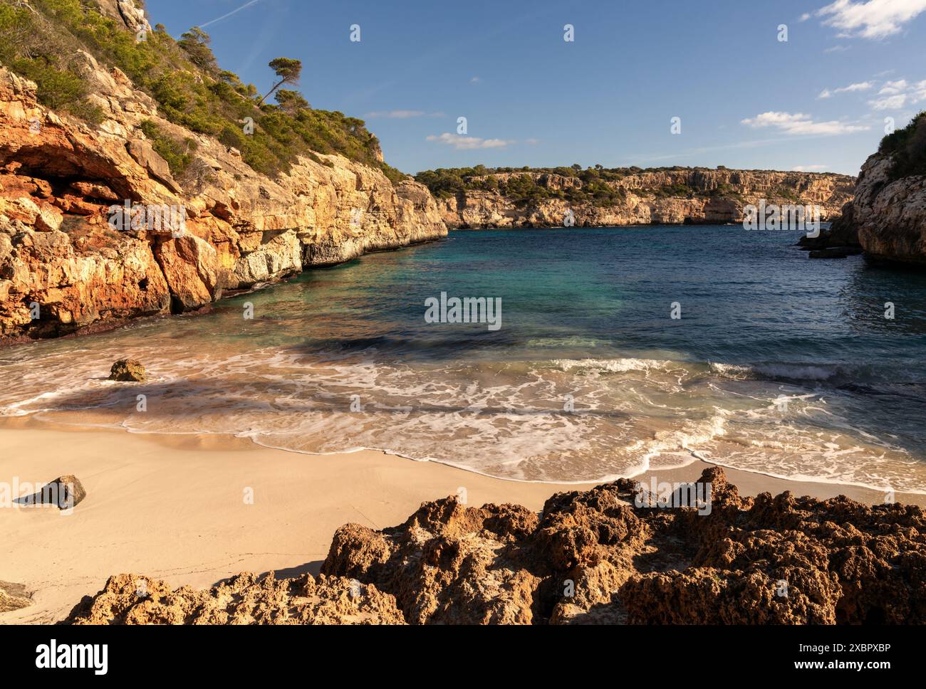 A view of the picturesque Calo des Moro cove and beach in southwestern ...