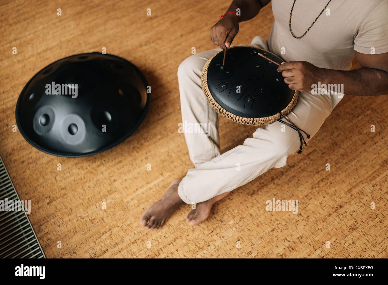 High-angle view of unrecognizable AfricanA0merican male practicing ...