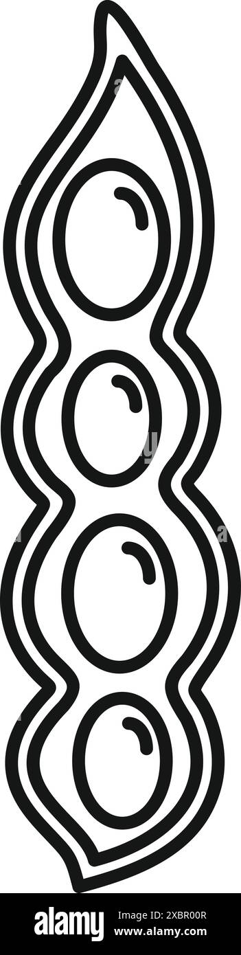 Simple line art icon of a green bean pod with beans inside, isolated on ...