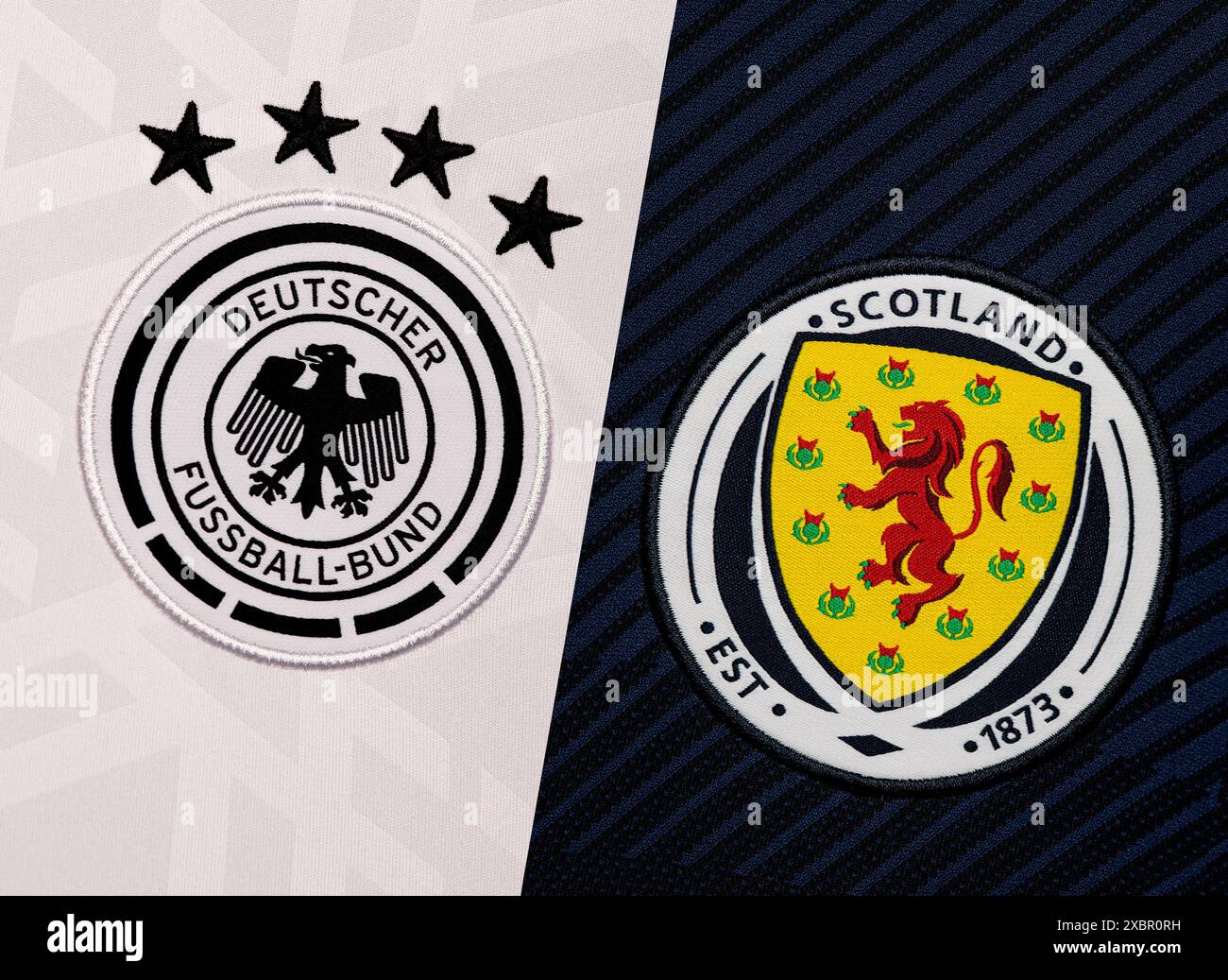 Close up of National Football team crest on home kit. UEFA EURO 2024 ...