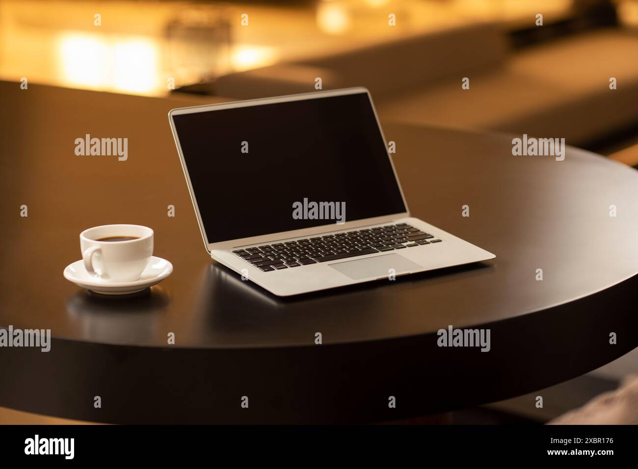 Laptop And Coffee On Desk Stock Photo - Alamy