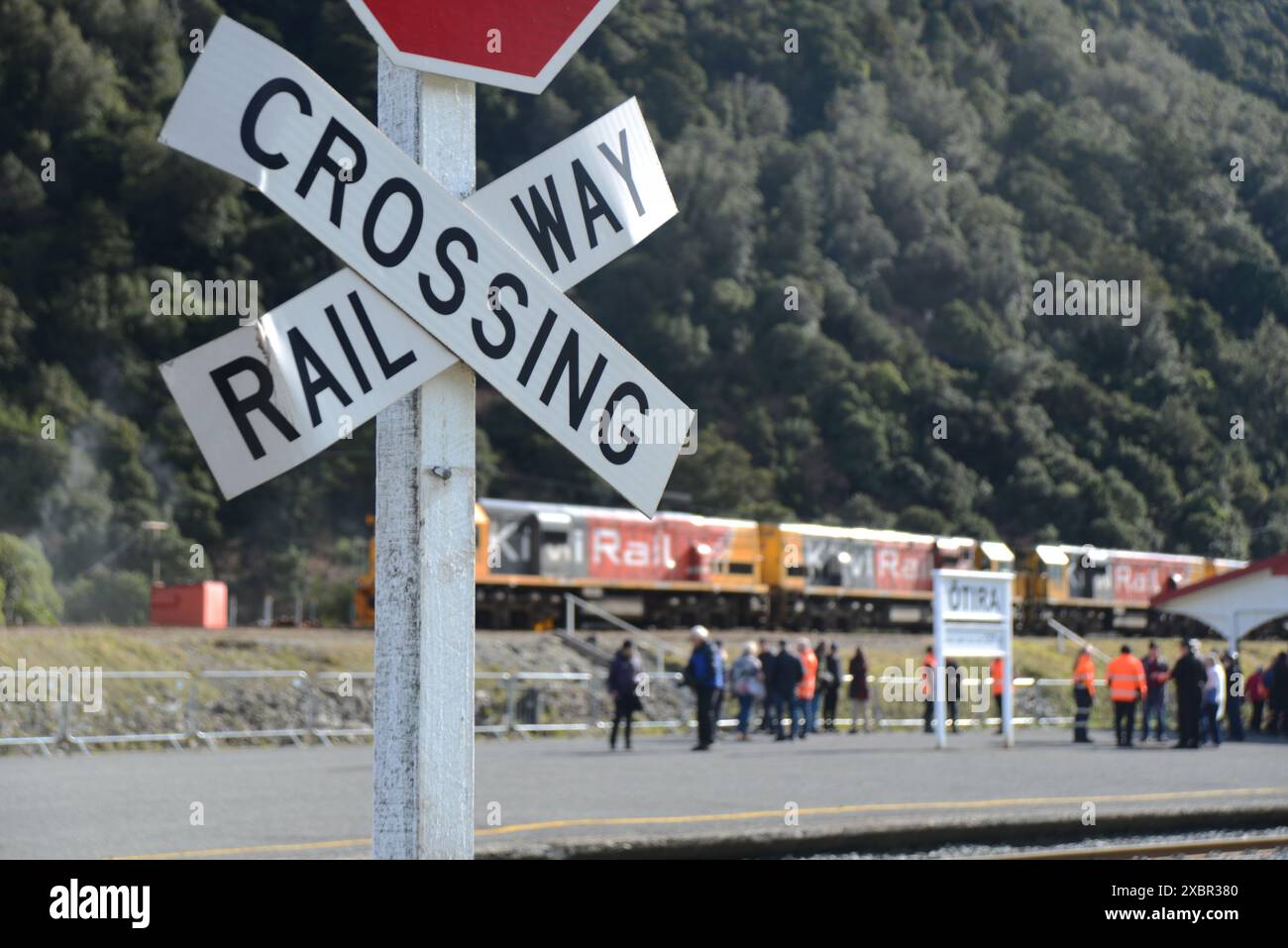 OTIRA, NEW ZEALAND, AUGUST 4, 2023: The TranzAlpine pulls into Otira to ...