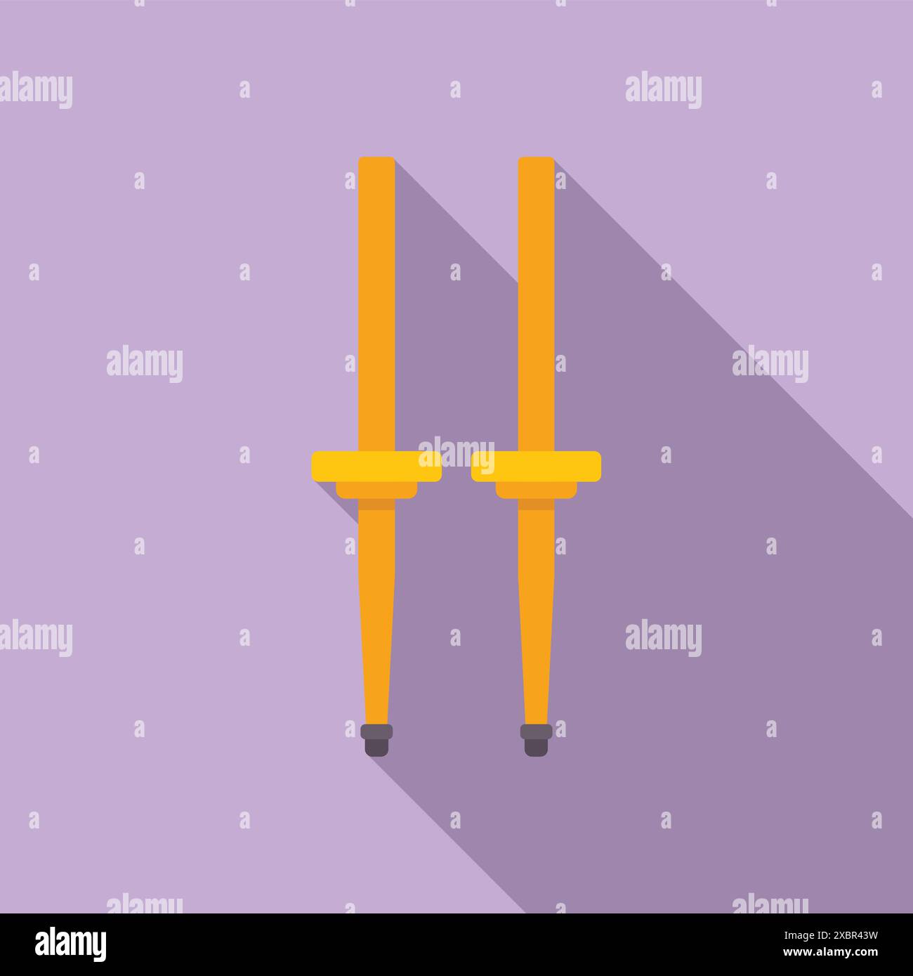 Yellow jumping stilts standing upright casting a long shadow to the ...