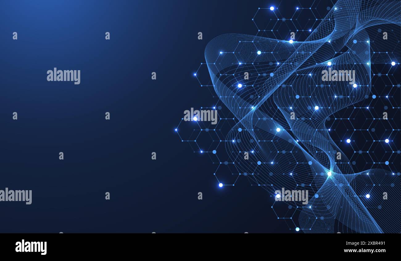 Molecular abstract structure and genetic engineering DNA. Healthcare and medicine background ...