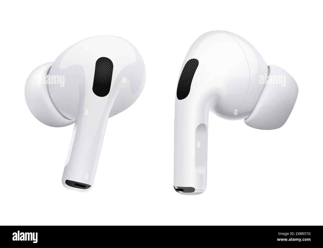 Kiev, Ukraine - April 06, 2022: White wireless headphones Apple AirPods ...