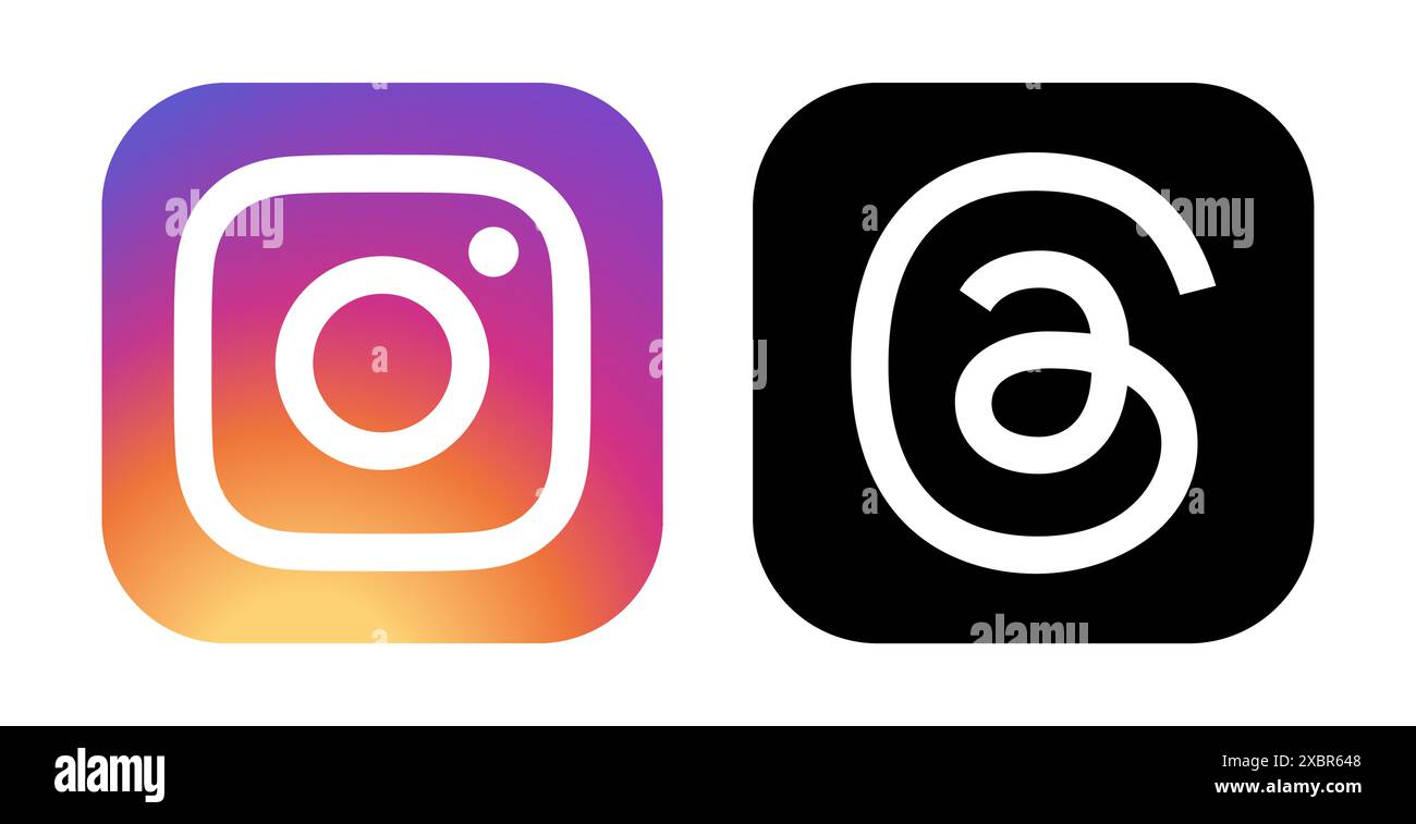 Instagram and Threads Mobile Apps icons on a white background, vector ...