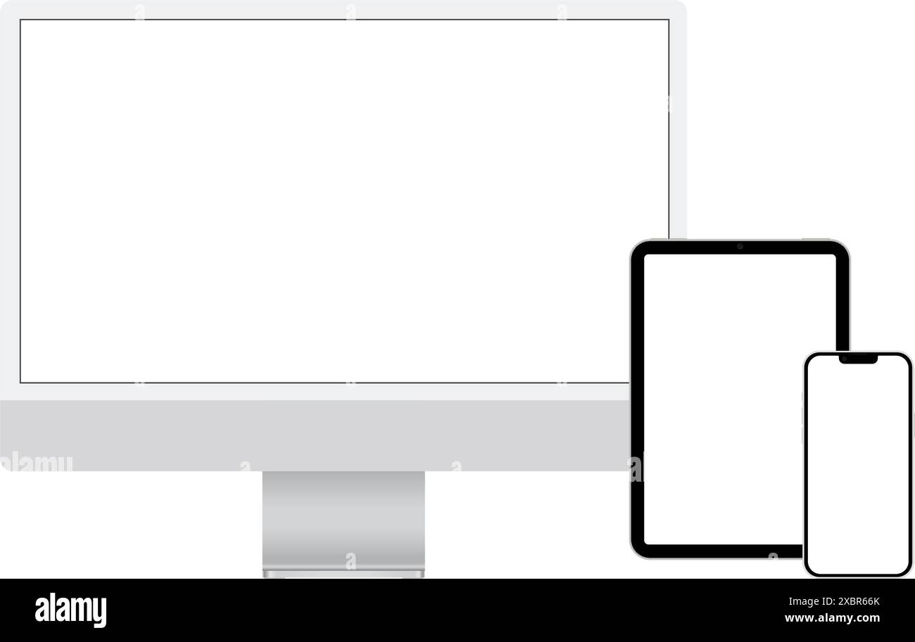 Set of Apple gadgets and devices: iMac, iPad mini and iPhone 14, on ...