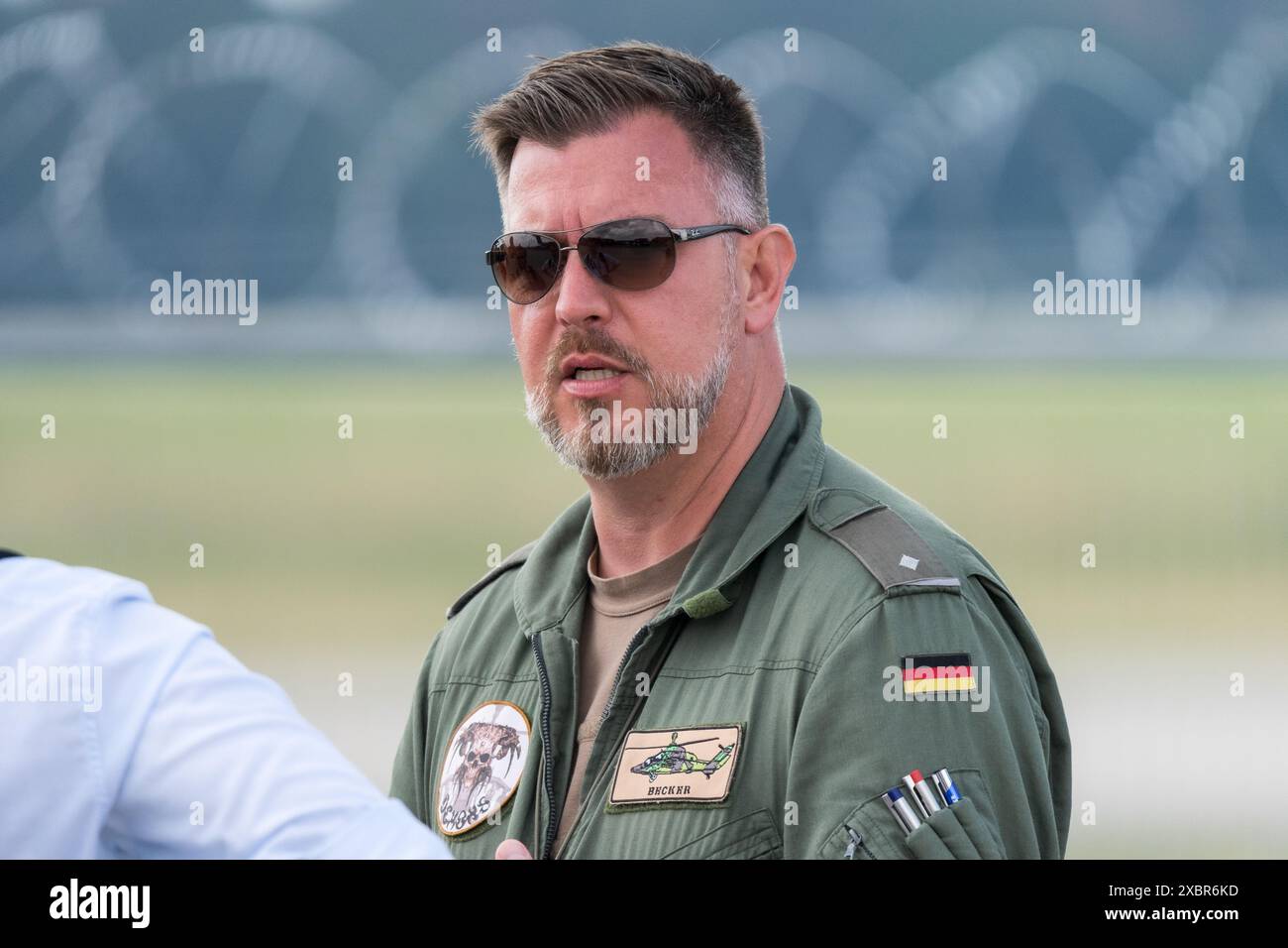 BERLIN - JUNE 07, 2024: The portrait of a German Army helicopter pilot ...
