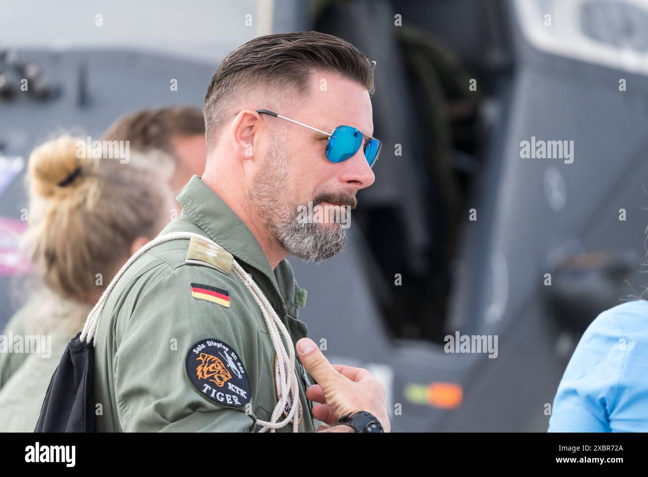 BERLIN - JUNE 07, 2024: The portrait of a German Army helicopter pilot ...